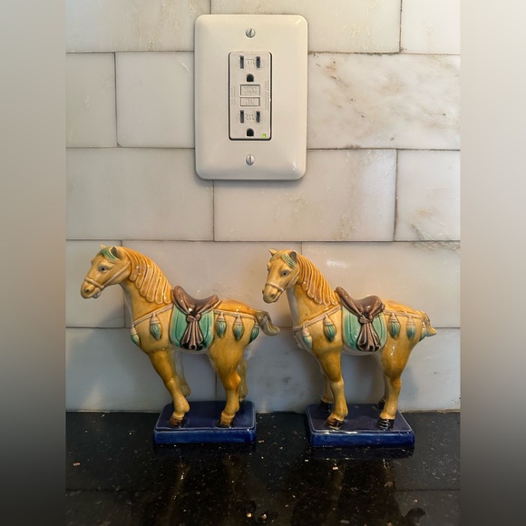 Accents | Horse Statue Pair In Mustard Yellow Blue And Green | Poshmark